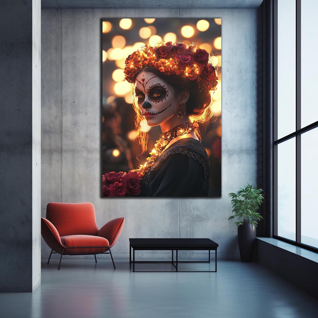 Day of the Dead Wall Art, Dia De Los Muertos Artwork, Tempered Glass ...