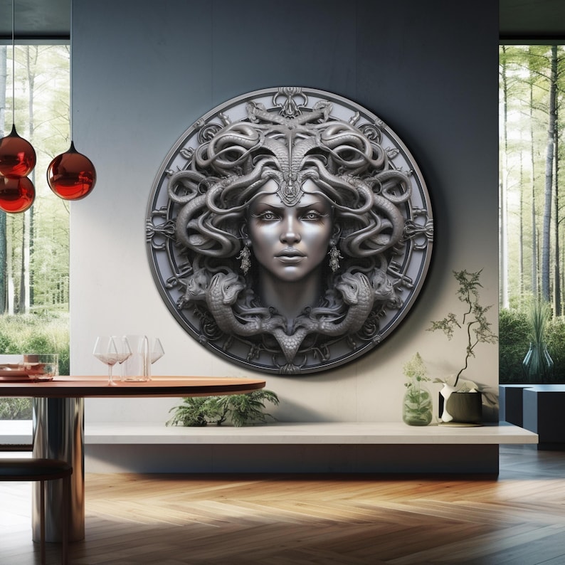 Medusa Wall Decor, Tempered Glass Wall Art, Large Wall Art,round Glass ...
