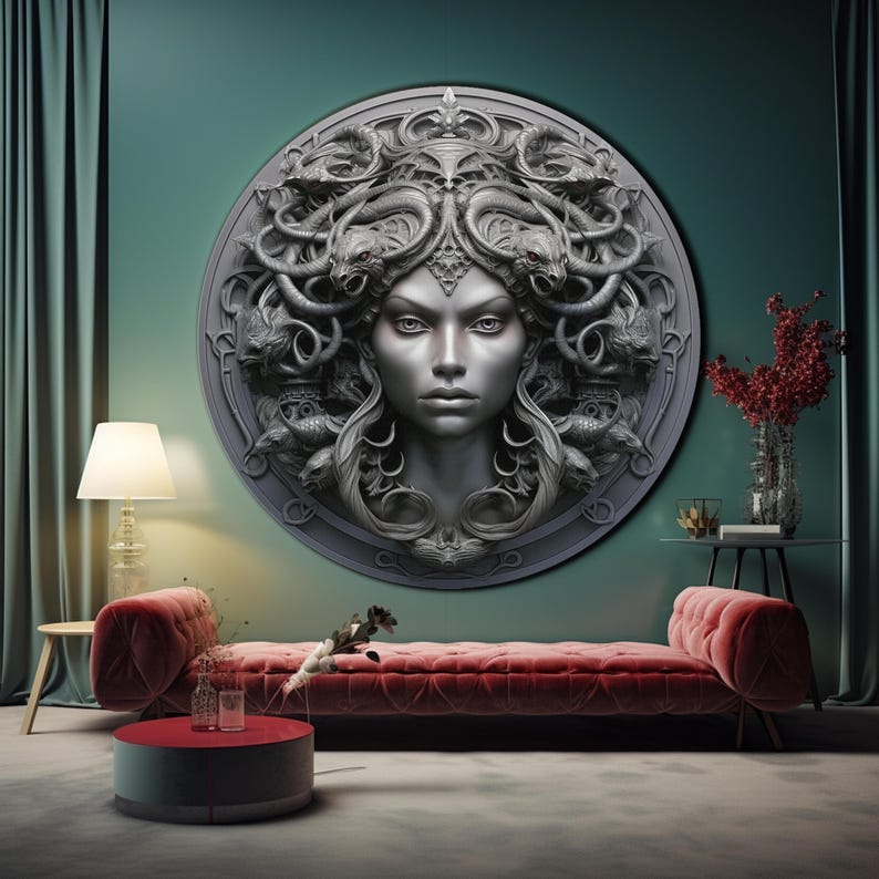 Medusa Wall Decor, Tempered Glass Wall Art, Large Wall Art,round Glass ...