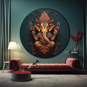 Tempered Glass Wall Art, Ganesh Wall Art, Round Glass Art, Circle Wall ...