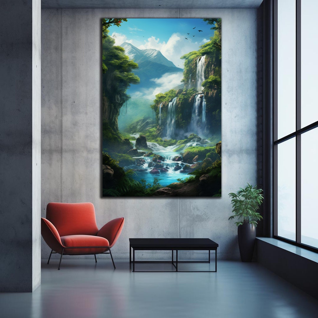 Waterfall Wall Art, Tempered Glass Wall Art, Glass Printing, Large ...