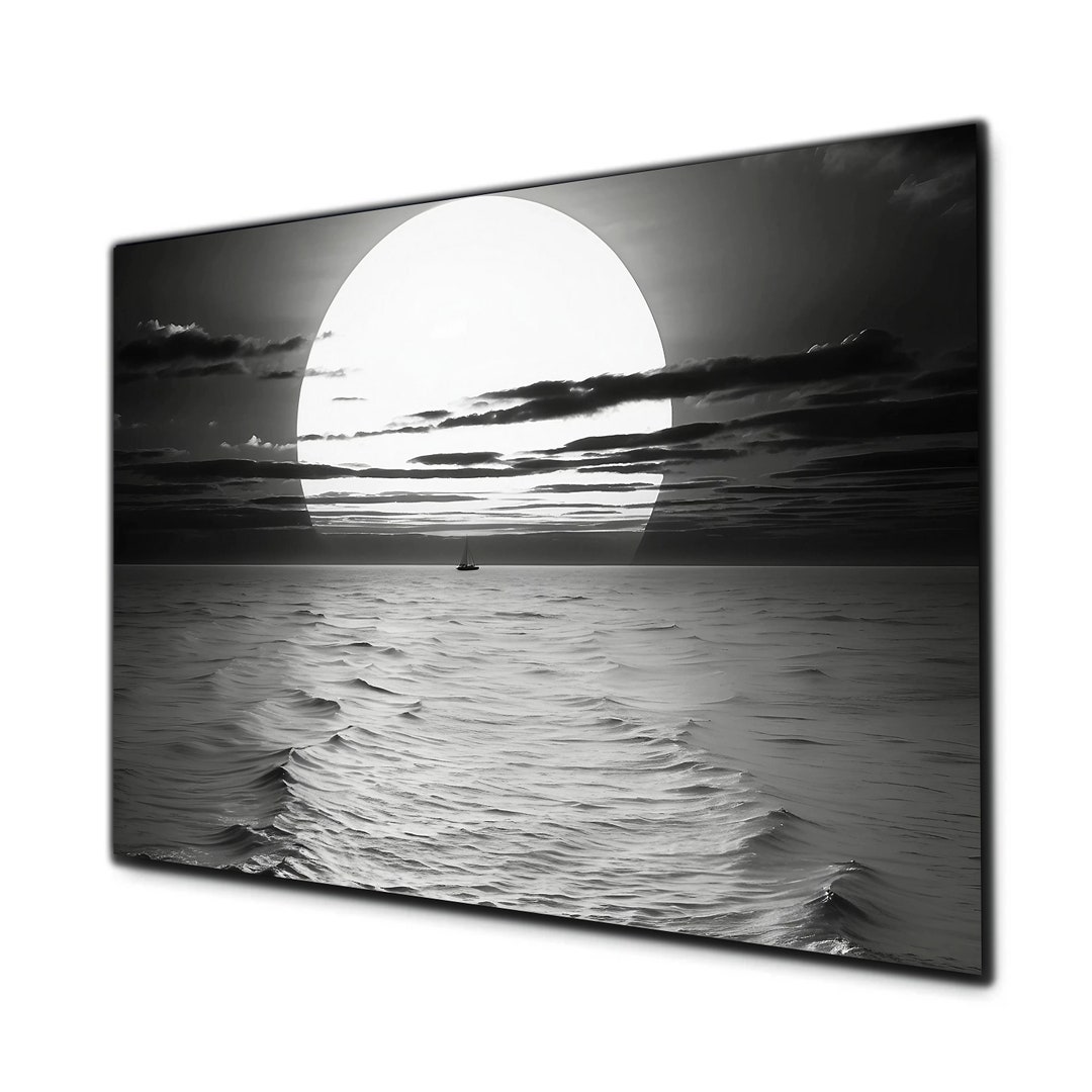 Full Moon Glass Print, Tempered Glass Wall Art, Night Sky Full Moon ...