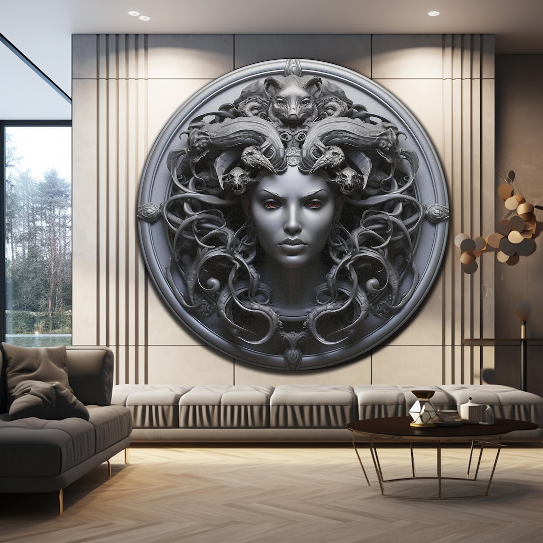 Medusa Wall Decor, Tempered Glass Wall Art, Large Wall Art,round Glass ...