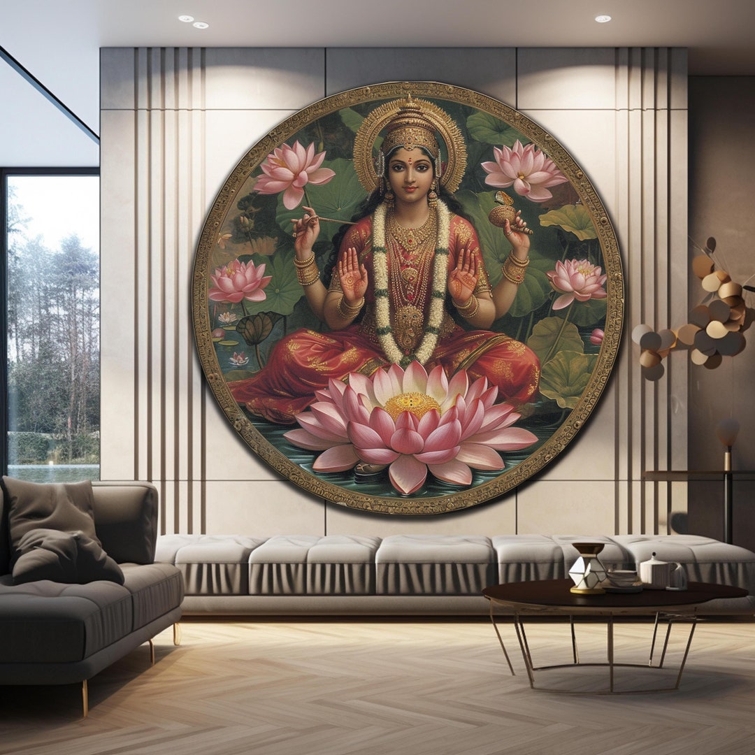 Lakshmi Wall Decor, Tempered Glass Wall Art, Lakshmi Wall Art, Round ...