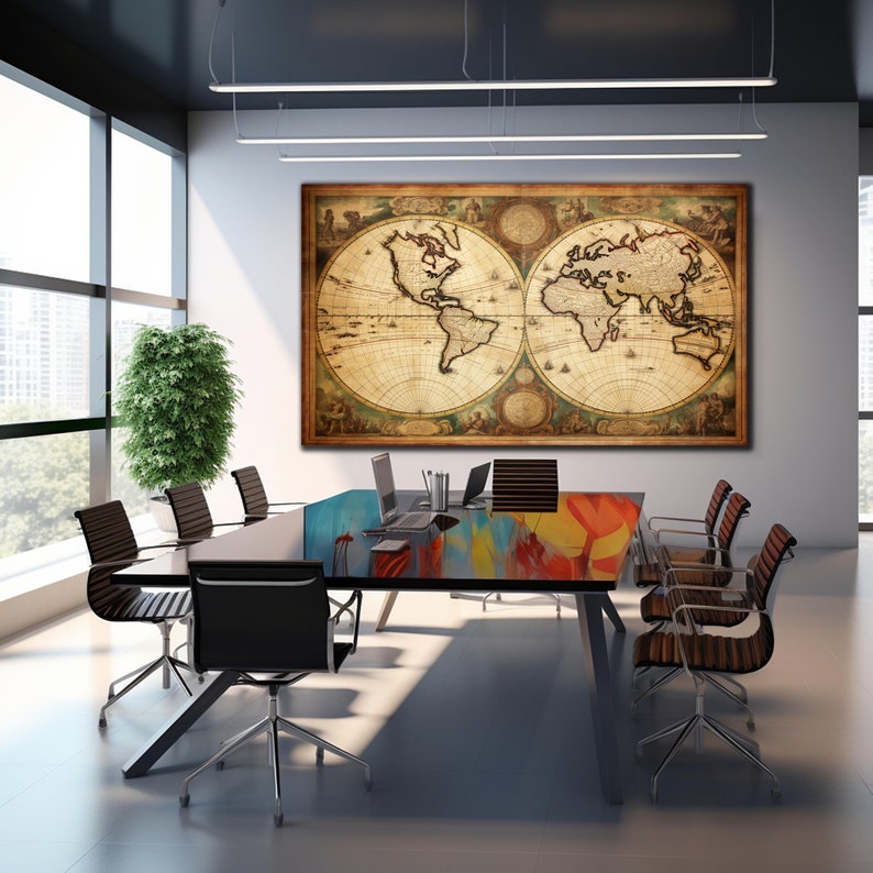 Vintage Map Printed Tempered Glass Wall Art, Old World Map, Glass ...