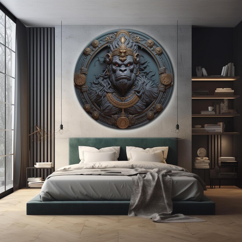 Hanuman Wall Art, Tempered Glass Wall Art, Round Glass Art, Circle Wall ...