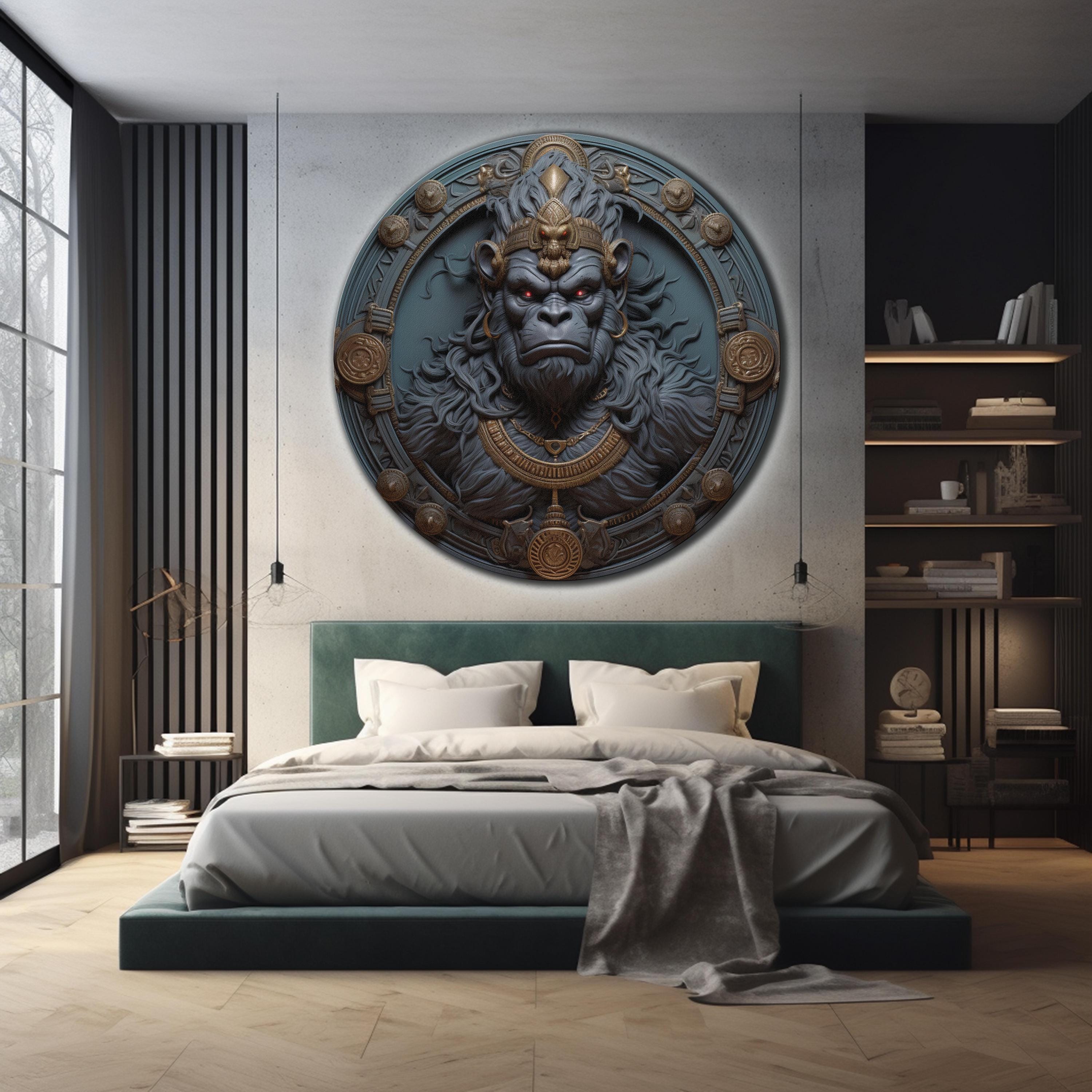 Hanuman Wall Art, Tempered Glass Wall Art, Round Glass Art, Circle Wall ...