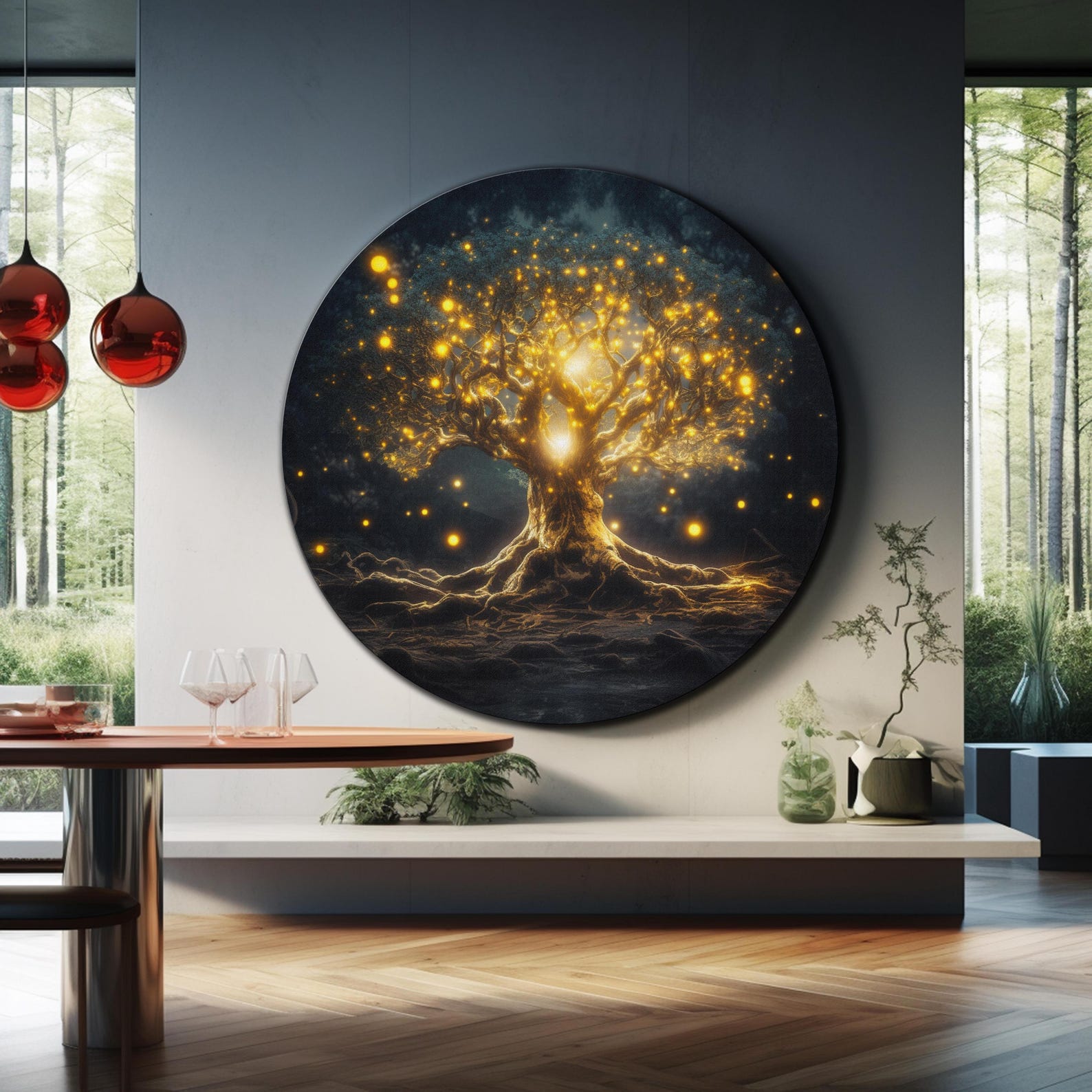 Tree of Life Glass Wall Art, Tempered Glass Wall Art, Round Glass Art ...