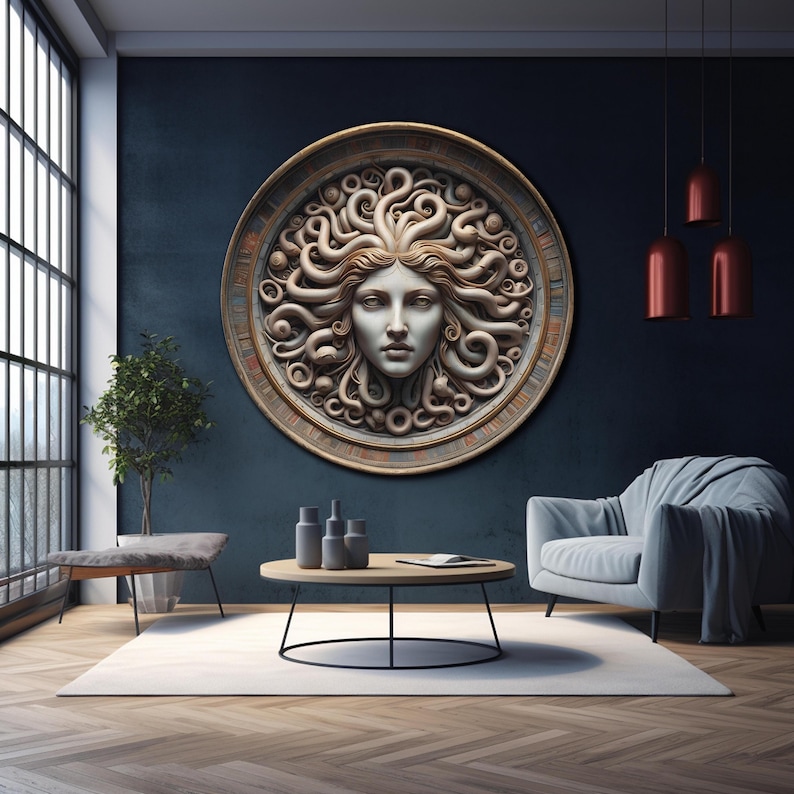 Medusa Wall Art, Round Glass Art, Tempered Glass Wall Art, Medusa Wall ...