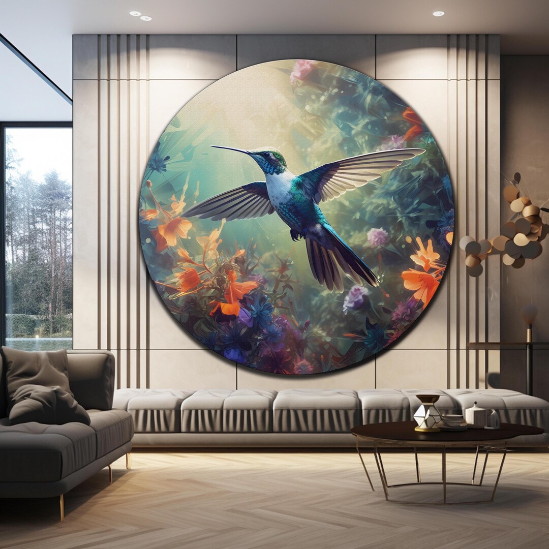 Tempered Glass Wall Art, Hummingbird Wall Art, Glass Printing, Round ...