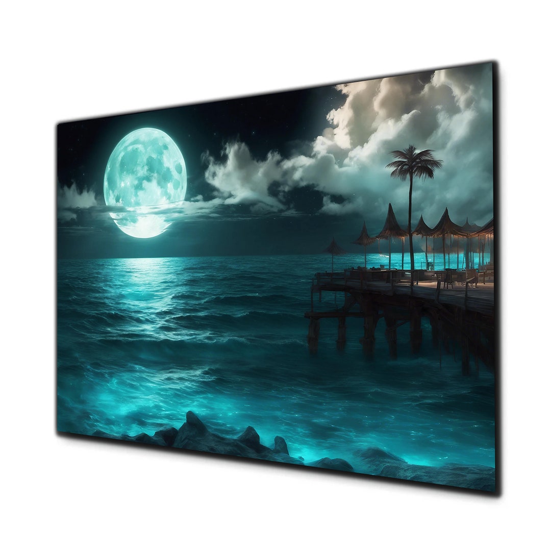 Full Moon Glass Print, Tempered Glass Wall Art, Night Sky Full Moon ...