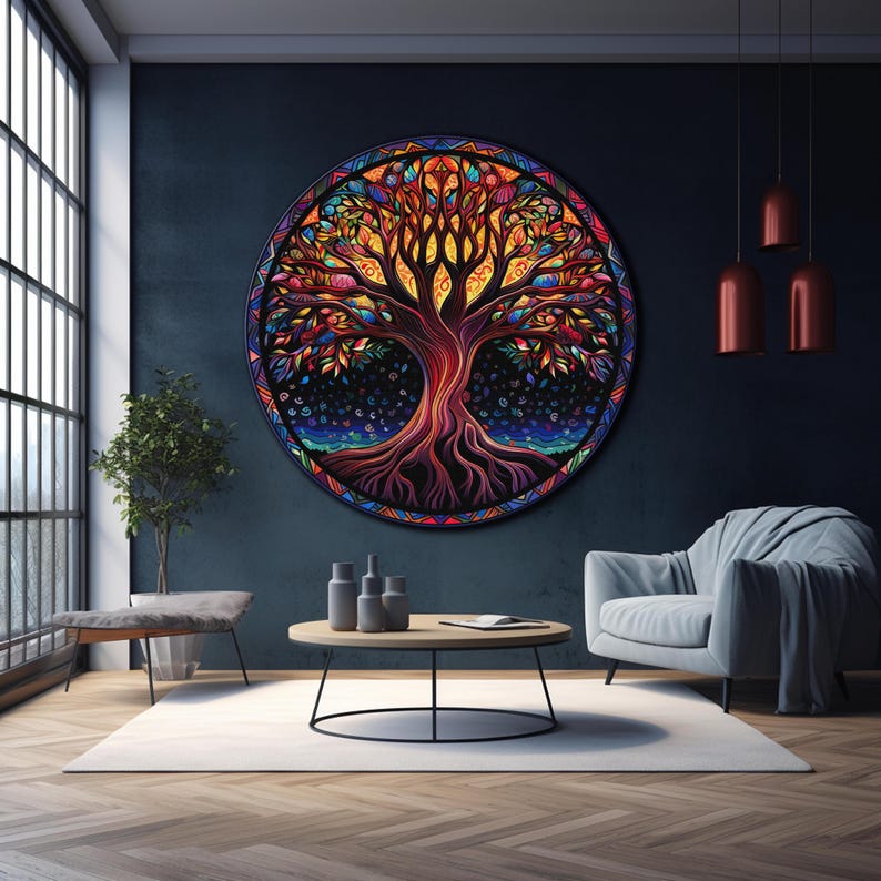Tree of Life UV Printed Round Tempered Glass, Glass Printing, Circle ...