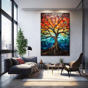 Life of Tree Wall Art, Stained Window Glass, Stained Glass Print, Wall ...