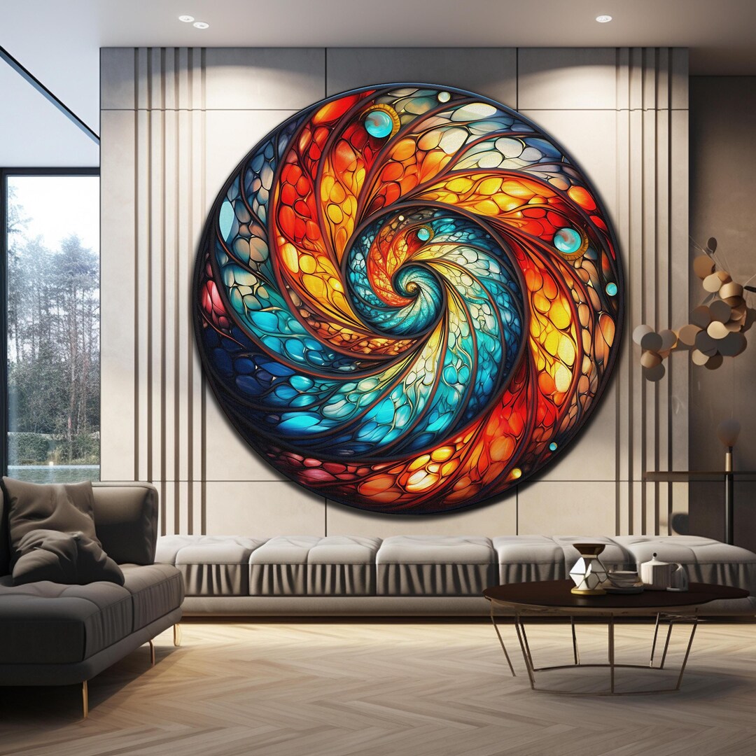 Vortex Wall Art, Tempered Glass Wall Art, Modern Stained Glass, Round ...