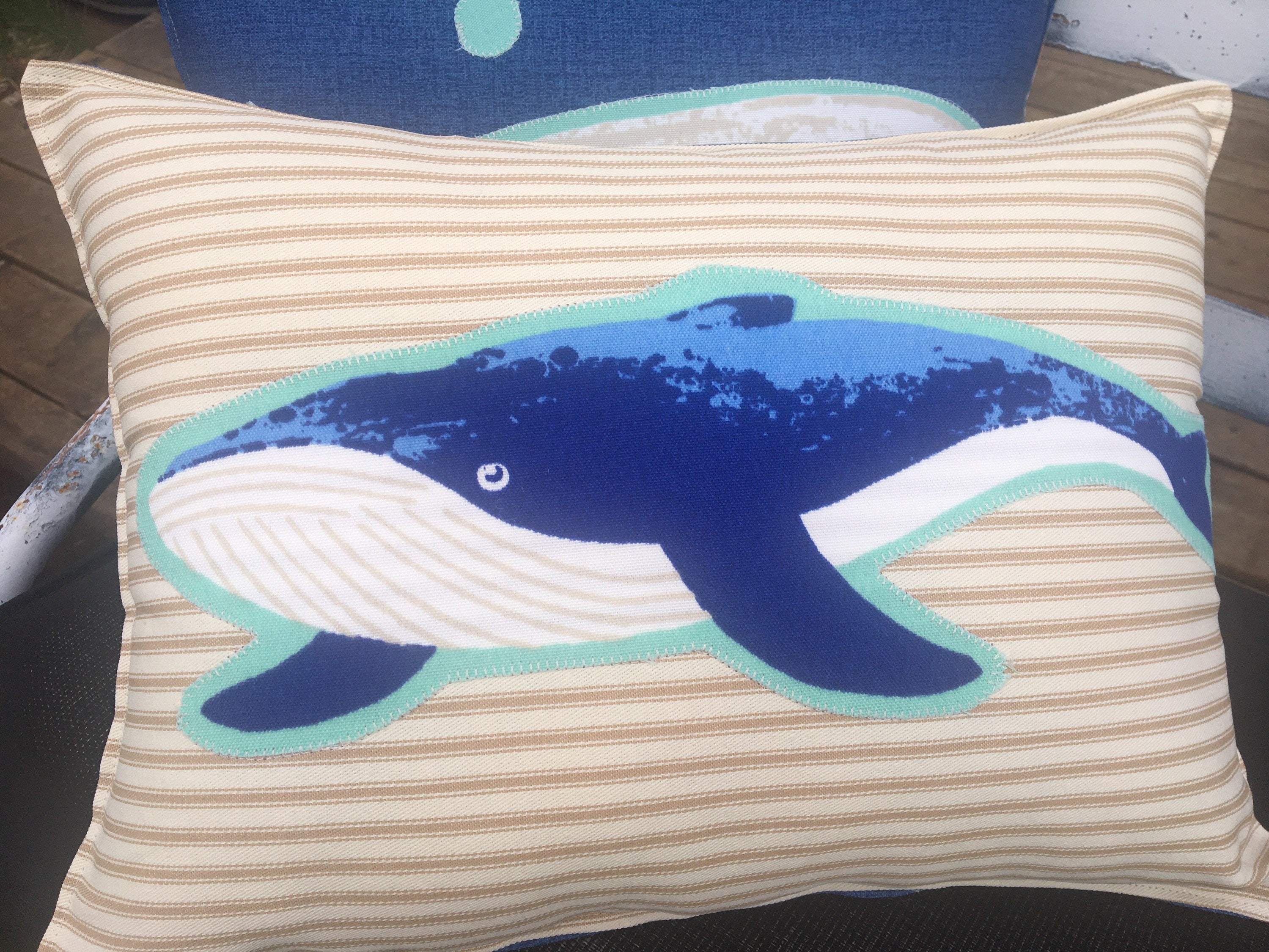 Humpback Whale Beach House Pillow About 12”x 16” in Outdoor Fabric ...