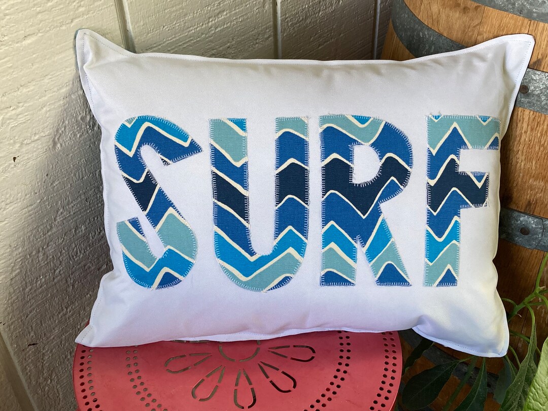 White Sailcloth & Wavy SURF Accent Pillow About 12" X 16" California ...