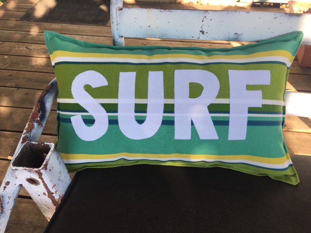 SURF Accent Pillow With Blue Aqua About 10x 17 California Surf Stripe ...