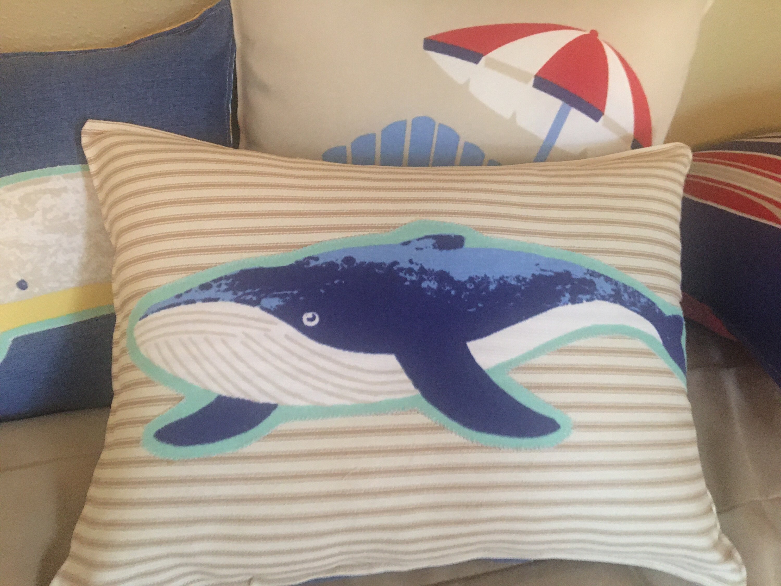 Humpback Whale Beach House Pillow About 12”x 16” in Outdoor Fabric ...