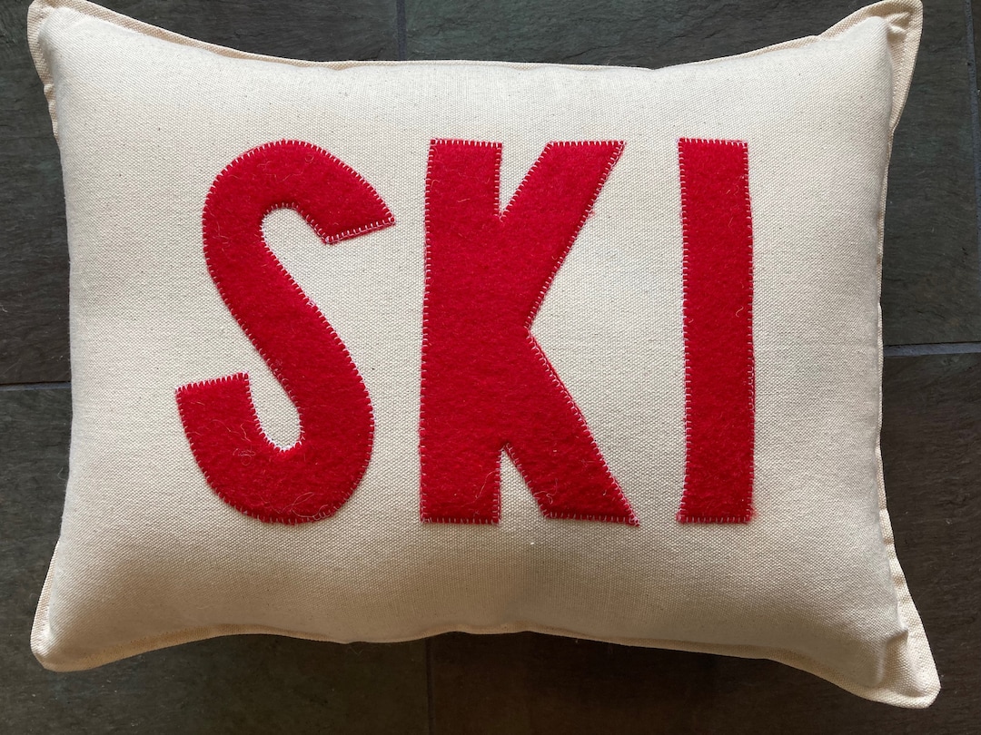 Ski Chalet Alpine Pillow About 12"x 16" With Red Felt and Natural ...