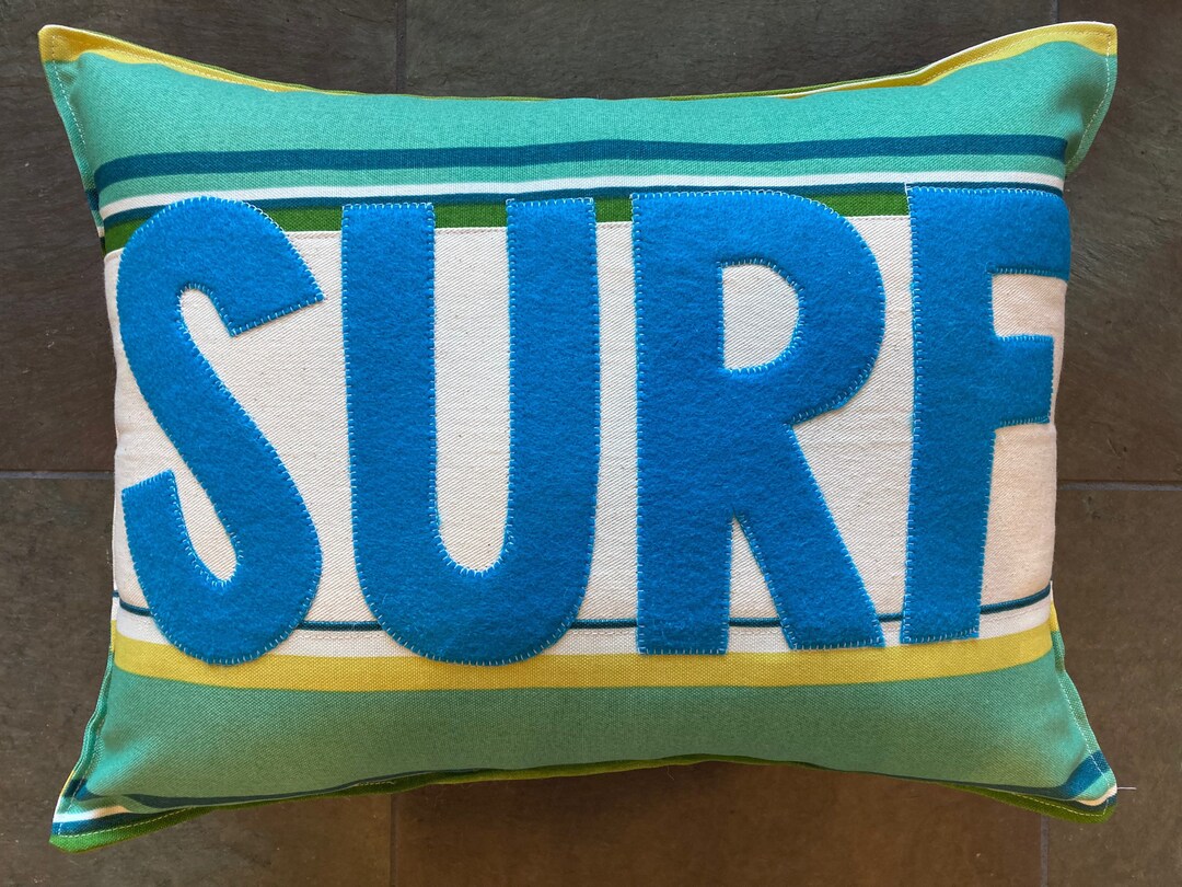 SURF Accent Pillow With Turquoise Blue Felt Letters About 12 X 16 on ...