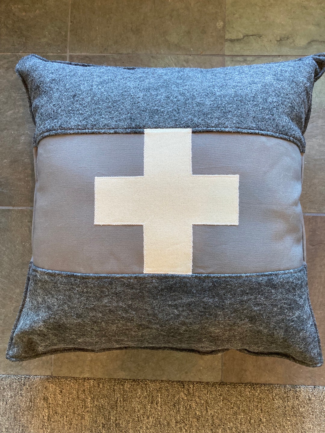LARGE Ski Patrol First Aid Swiss Cross Army Pillow About 20" X 20" GRAY ...