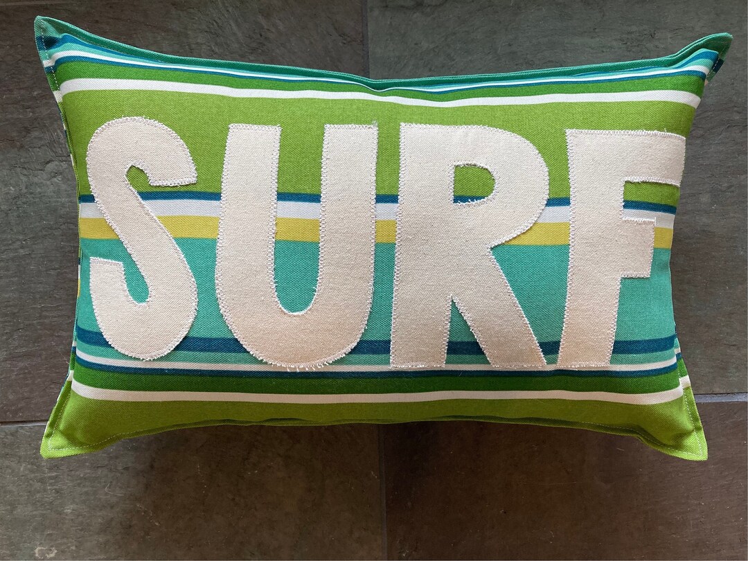 SURF Accent Pillow With Blue Aqua About 10"x 16" California Surf Stripe ...