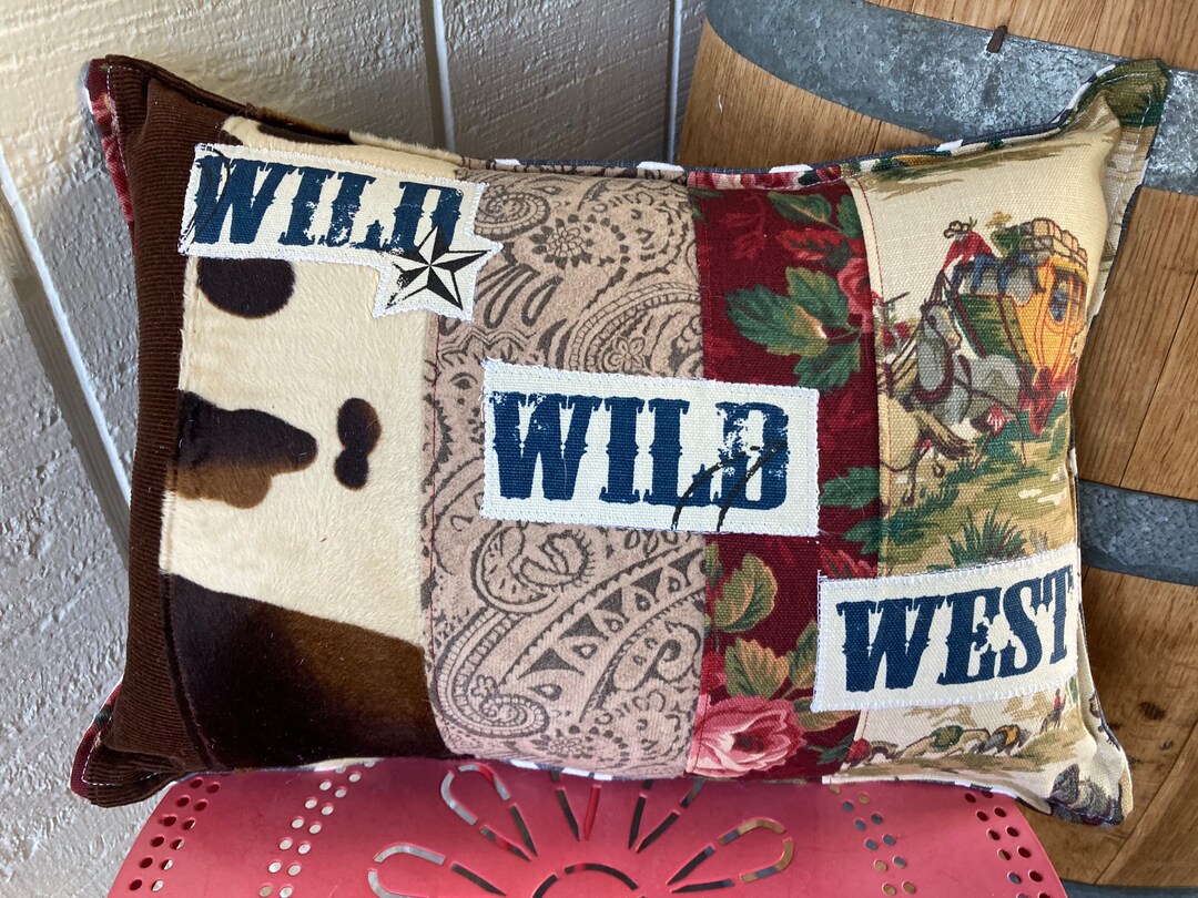 Wild West Western Style Pillow About 10"x14" Floral Cow With Modern ...
