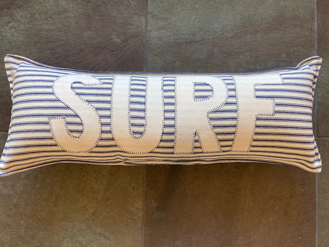 SURF Accent Pillow With Blue White and Striped Long Pillow About 6" X ...