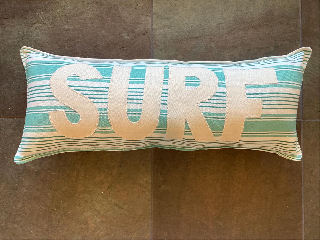 SURF Accent Pillow With Aqua Striped Long Pillow About 6" X 19 ...