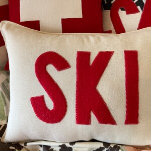Ski Chalet Alpine Pillow About 12"x 16" With Red Felt and Natural ...