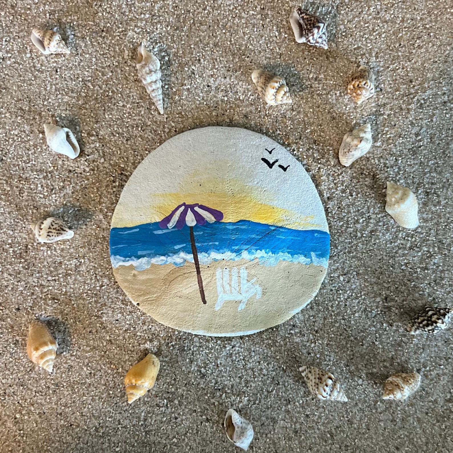 Calm Beach Scene With Purple Umbrella Hand-painted Sand Dollar - Etsy