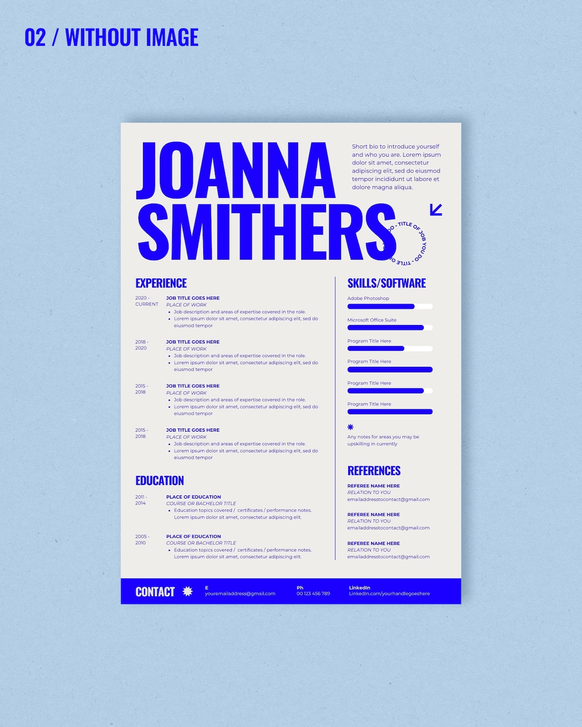 Resume CV Template: Modern Bold Blue • Canva & Microsoft Word • Instant ...