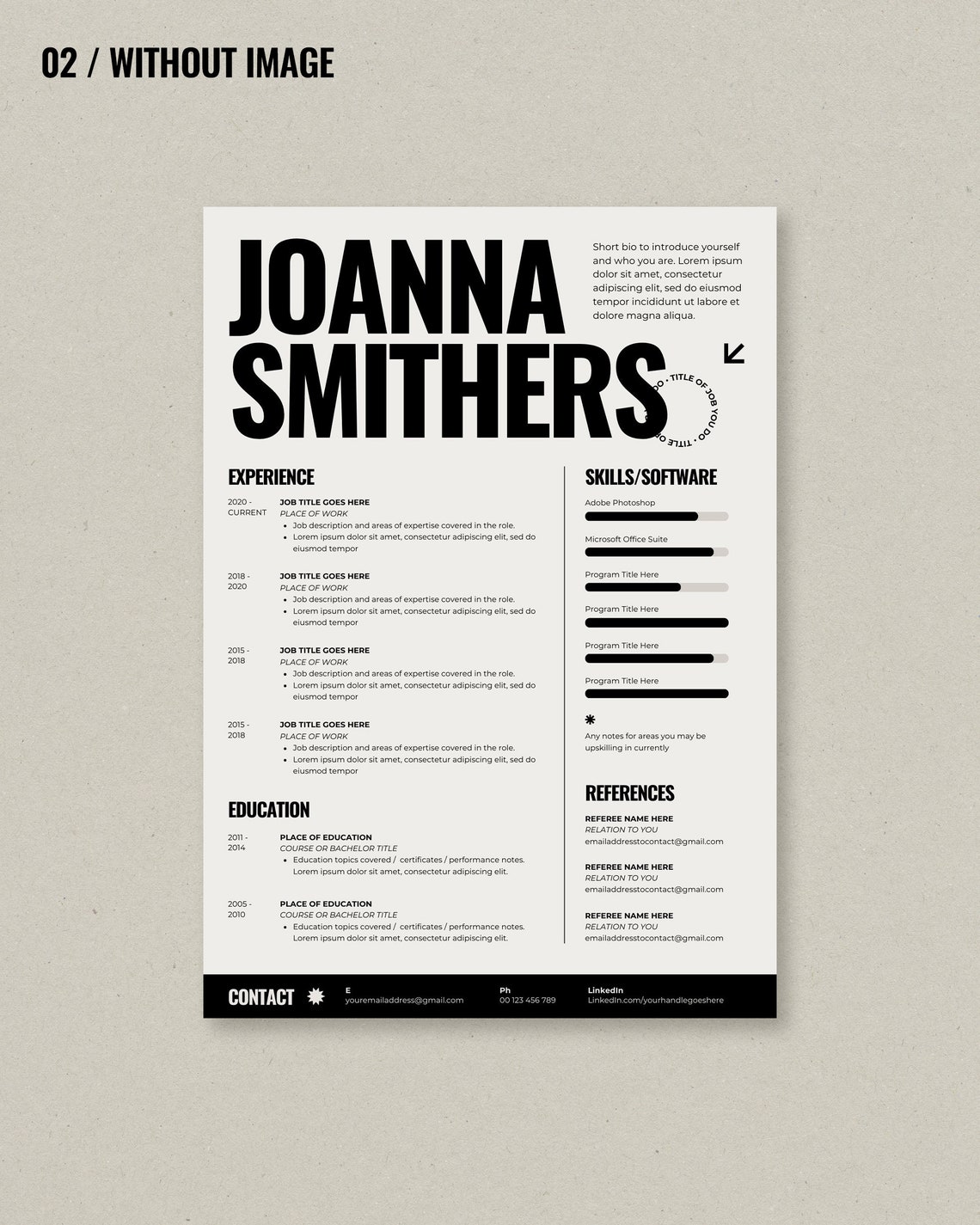 Resume CV Template: Modern Bold Mono • Canva & Microsoft Word • Instant ...