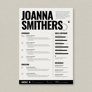 Resume CV Template: Modern Bold Mono • Canva & Microsoft Word • Instant ...