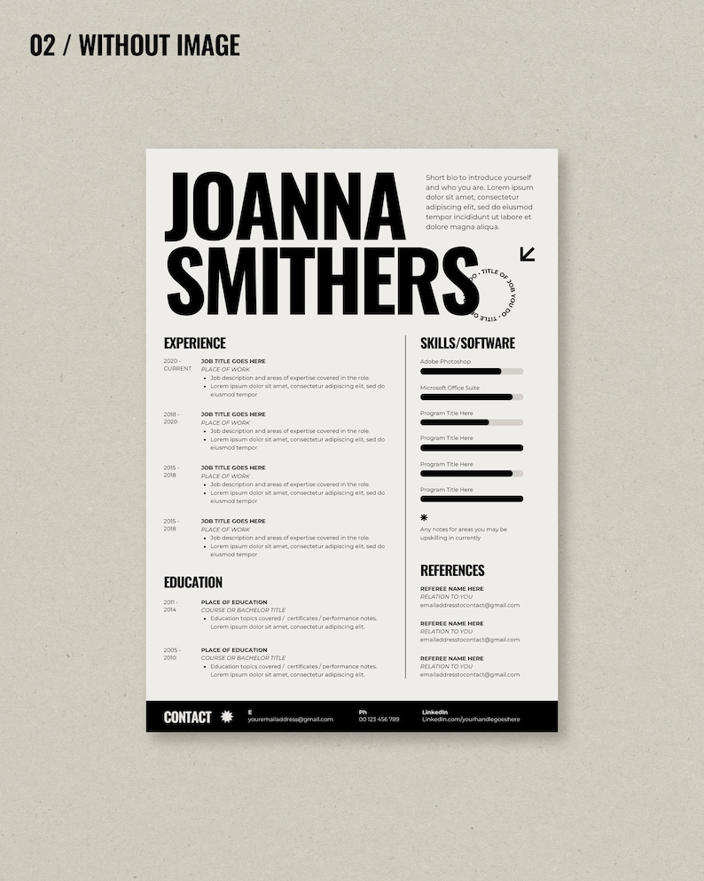 Resume CV Template: Modern Bold Mono • Canva & Microsoft Word • Instant ...