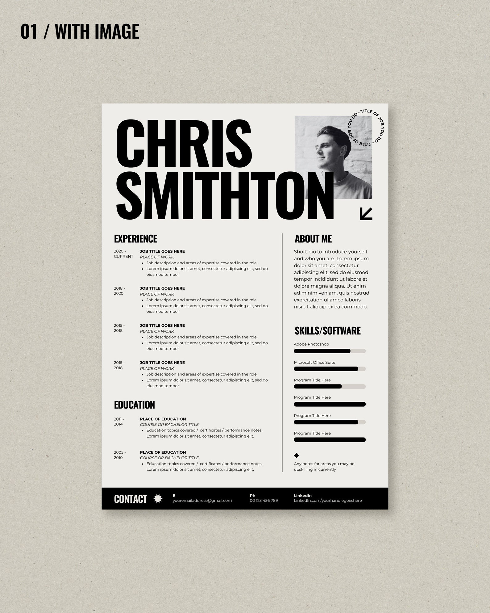 Resume CV Template: Modern Bold Mono • Canva & Microsoft Word • Instant ...