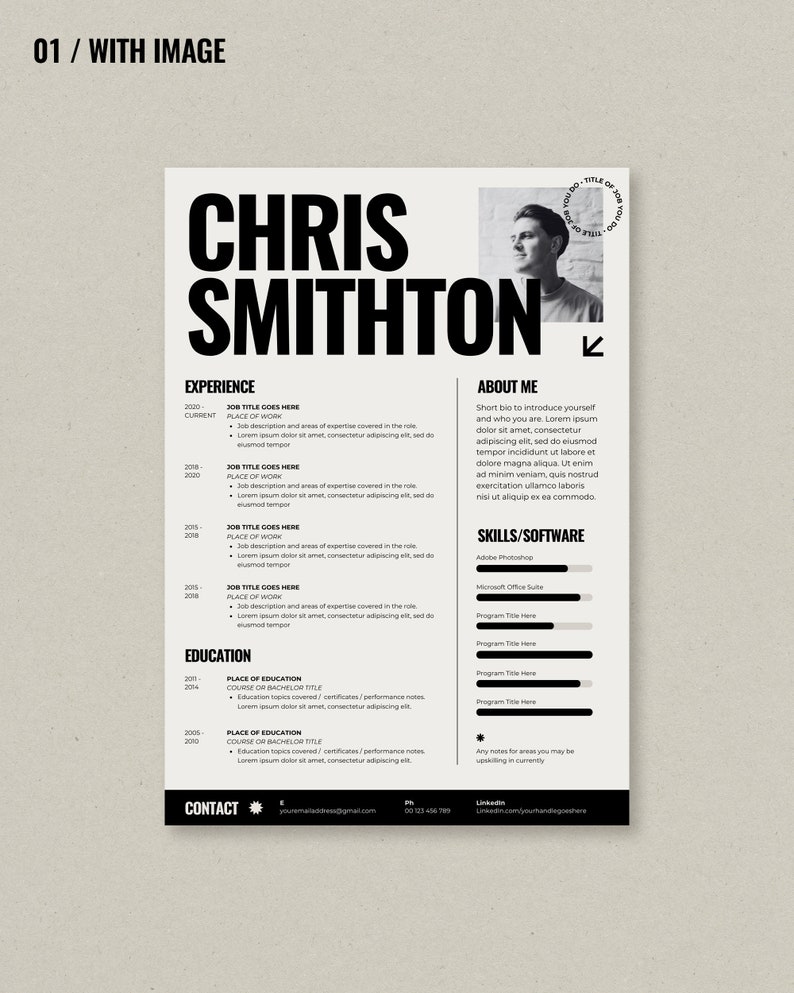 Resume CV Template: Modern Bold Mono • Canva & Microsoft Word • Instant ...