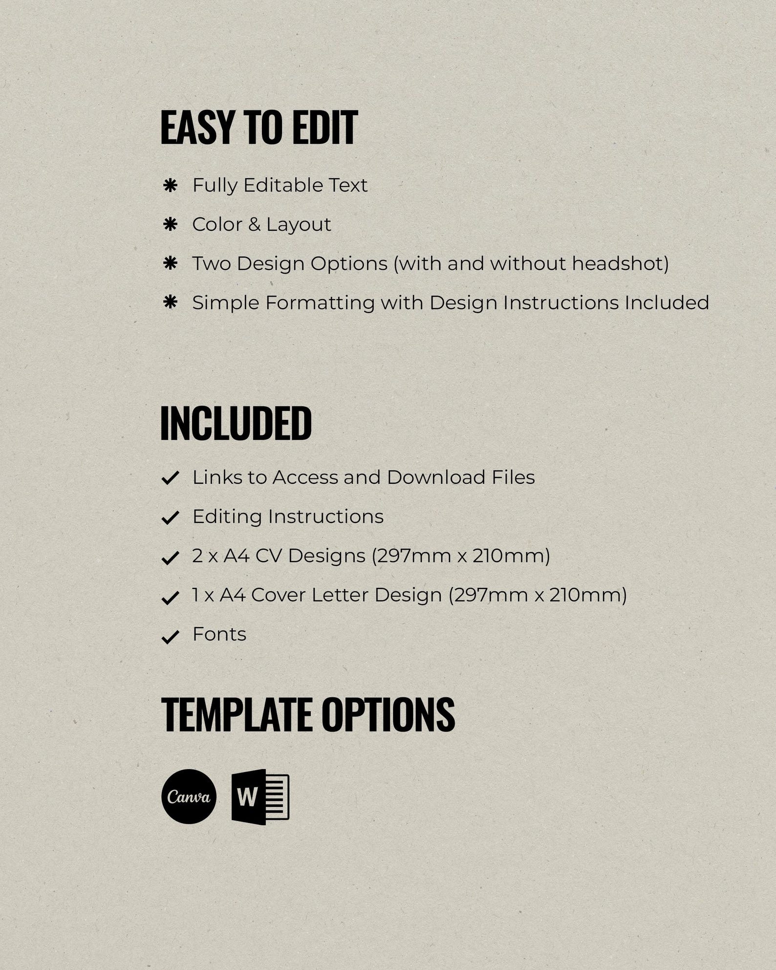 Resume CV Template: Modern Bold Mono • Canva & Microsoft Word • Instant ...