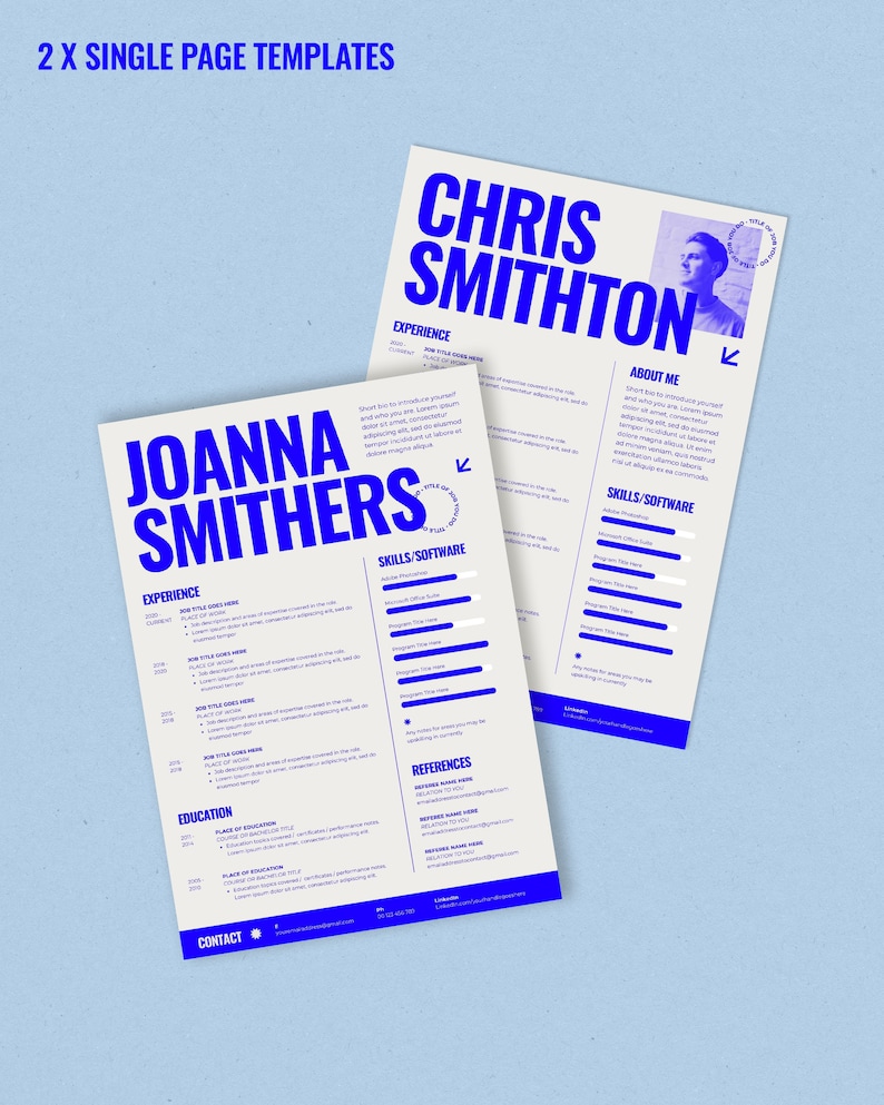 Resume CV Template: Modern Bold Blue • Canva & Microsoft Word • Instant ...