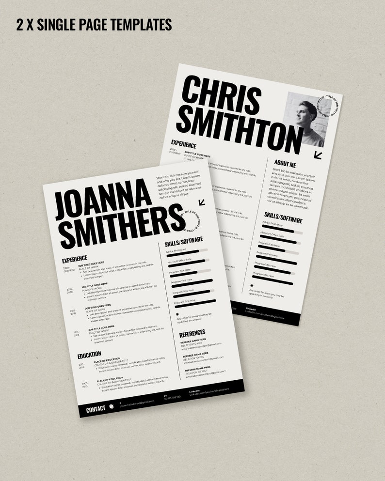 Resume CV Template: Modern Bold Mono • Canva & Microsoft Word • Instant ...
