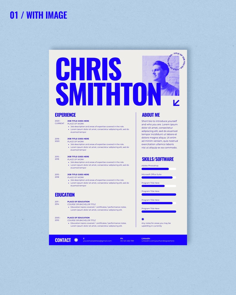 Resume CV Template: Modern Bold Blue • Canva & Microsoft Word • Instant ...