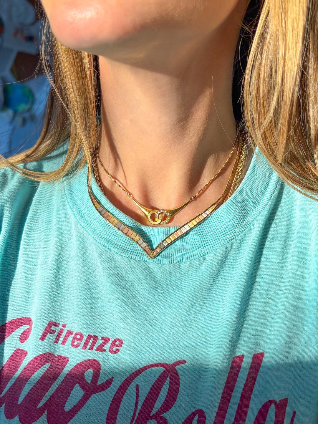 Vintage V Shaped Tri Colored 14k Yellow, White and Rose Gold 16 Inch ...