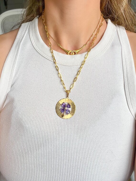 Vintage Engine Turned Four Leaf Clover Amethyst and P… - Gem