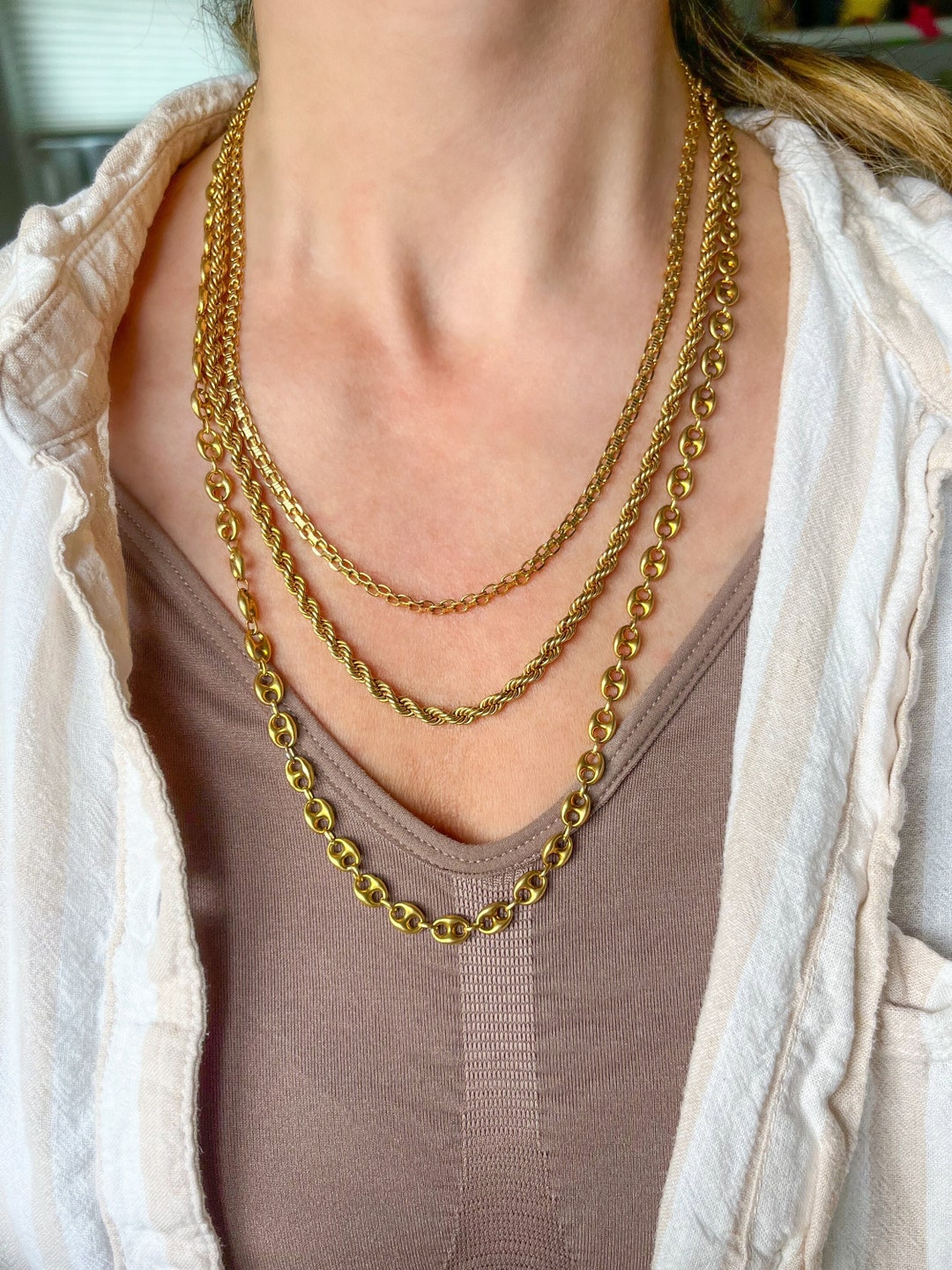 Various Vintage 14k and 18k Yellow Gold Chains Bismark, Rope and Puffed ...