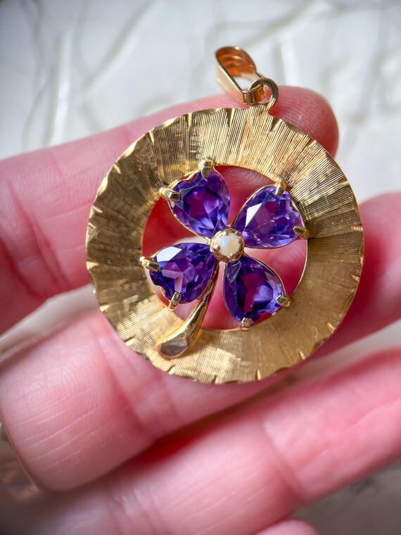 Vintage Engine Turned Four Leaf Clover Amethyst and P… - Gem