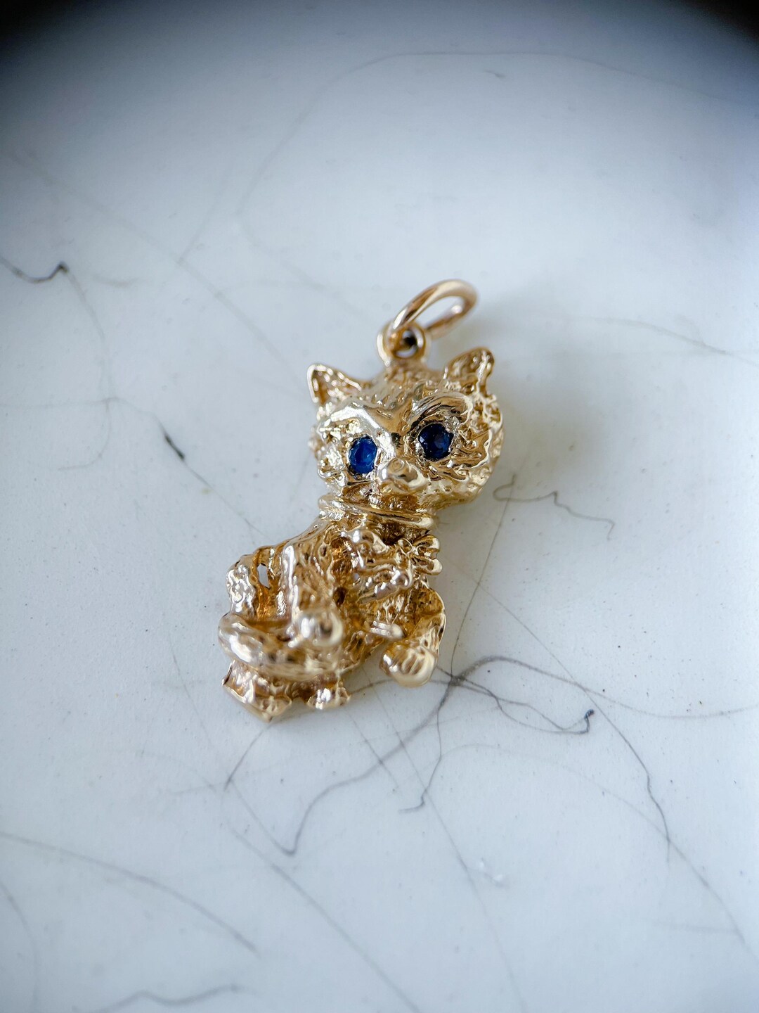 Vintage Cat With Synthetic Sapphire Eyes in 14k Yellow Gold Charm - Etsy