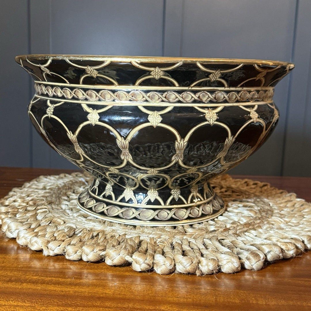 Black & Gold Inlay Ceramic Footed Bowl Hand-painted Orchid/bulb Pot ...