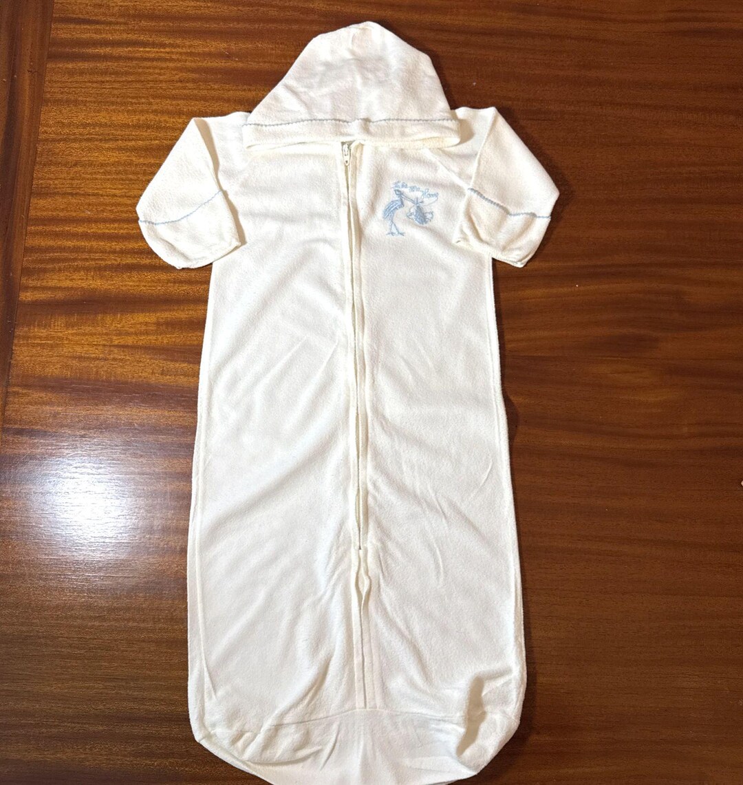 Vintage 1960s Baby Sleep Sack White Blue Embroidery Newborn Fleece - Etsy
