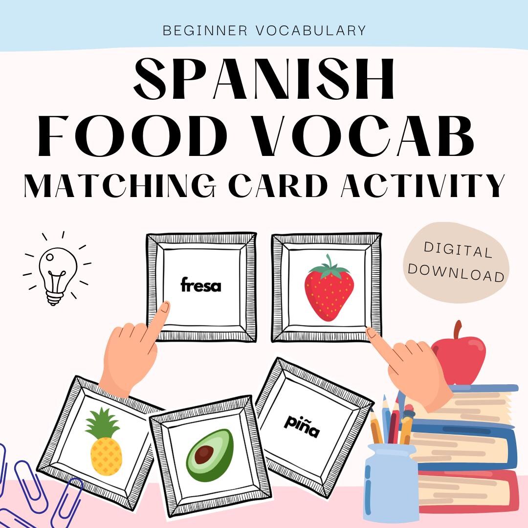 Food in Spanish Matching Card Game for Beginners - Etsy