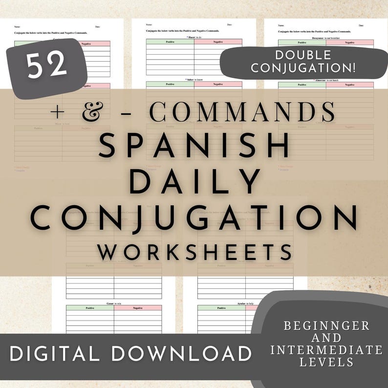 52 Spanish Daily Conjugation Worksheets | Imperative Tense | for ...